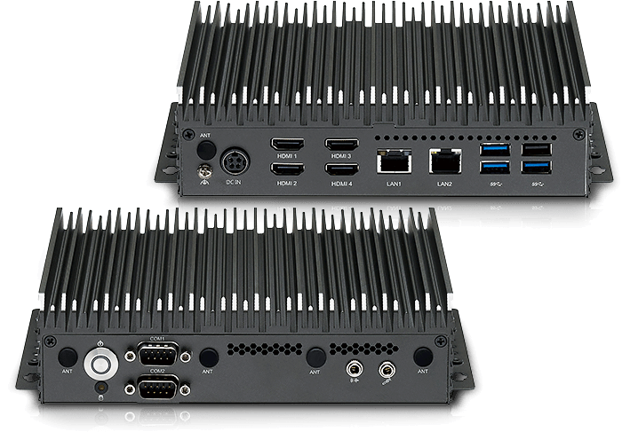 NDiS V1100 fanless embedded PC for digital signage, for information displays based on 11th ...