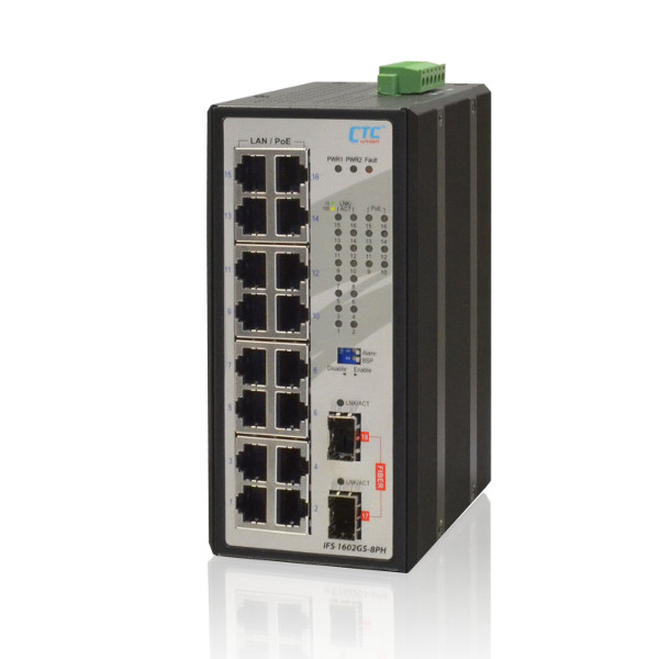 DIN-Rail Mounted Unmanaged Switches IFS-1602GS-8PH by CTC Union